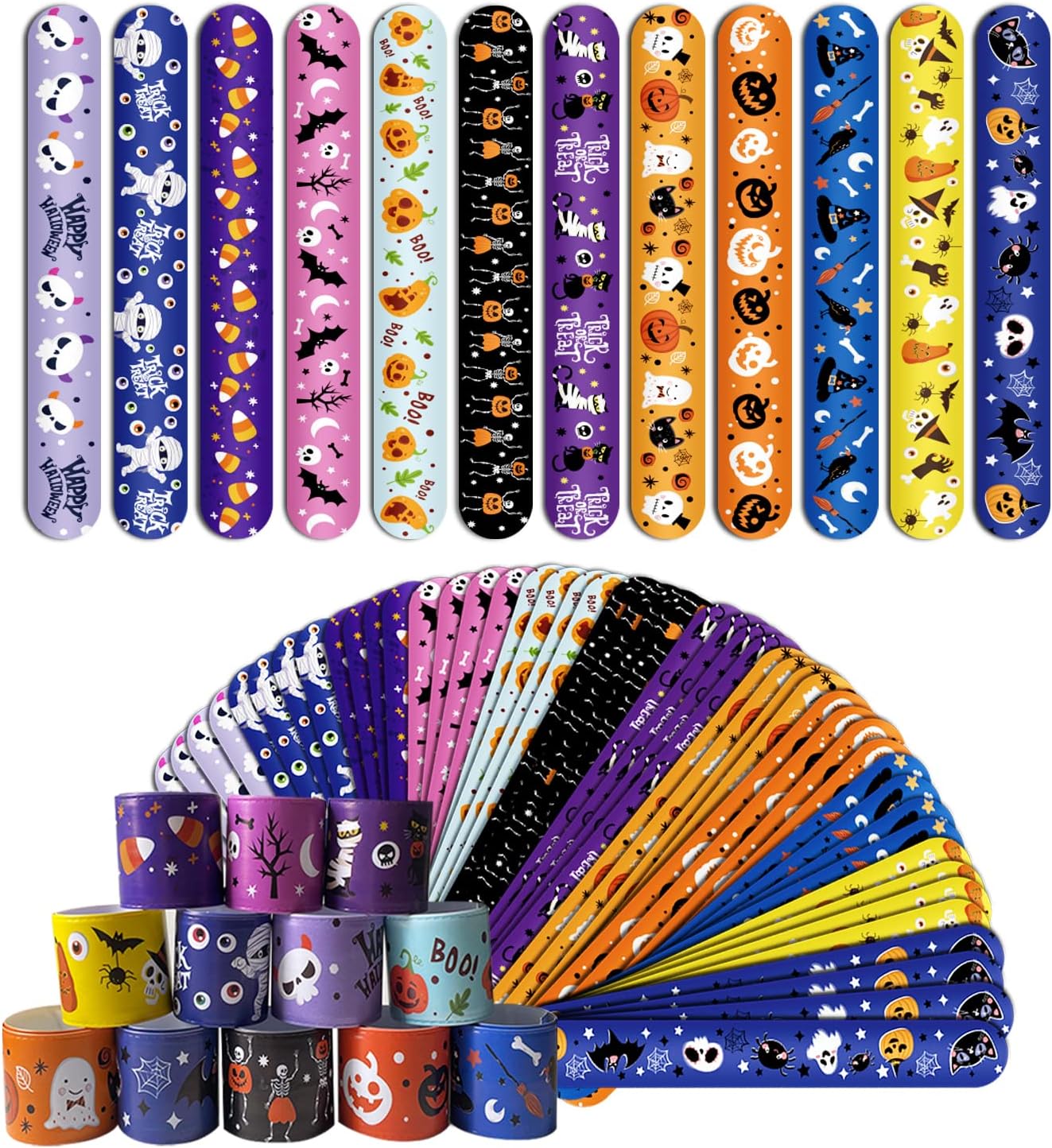 CCINEE 48pcs Halloween Slap Bracelets,Halloween Snap Bracelet Pumpkin ...
