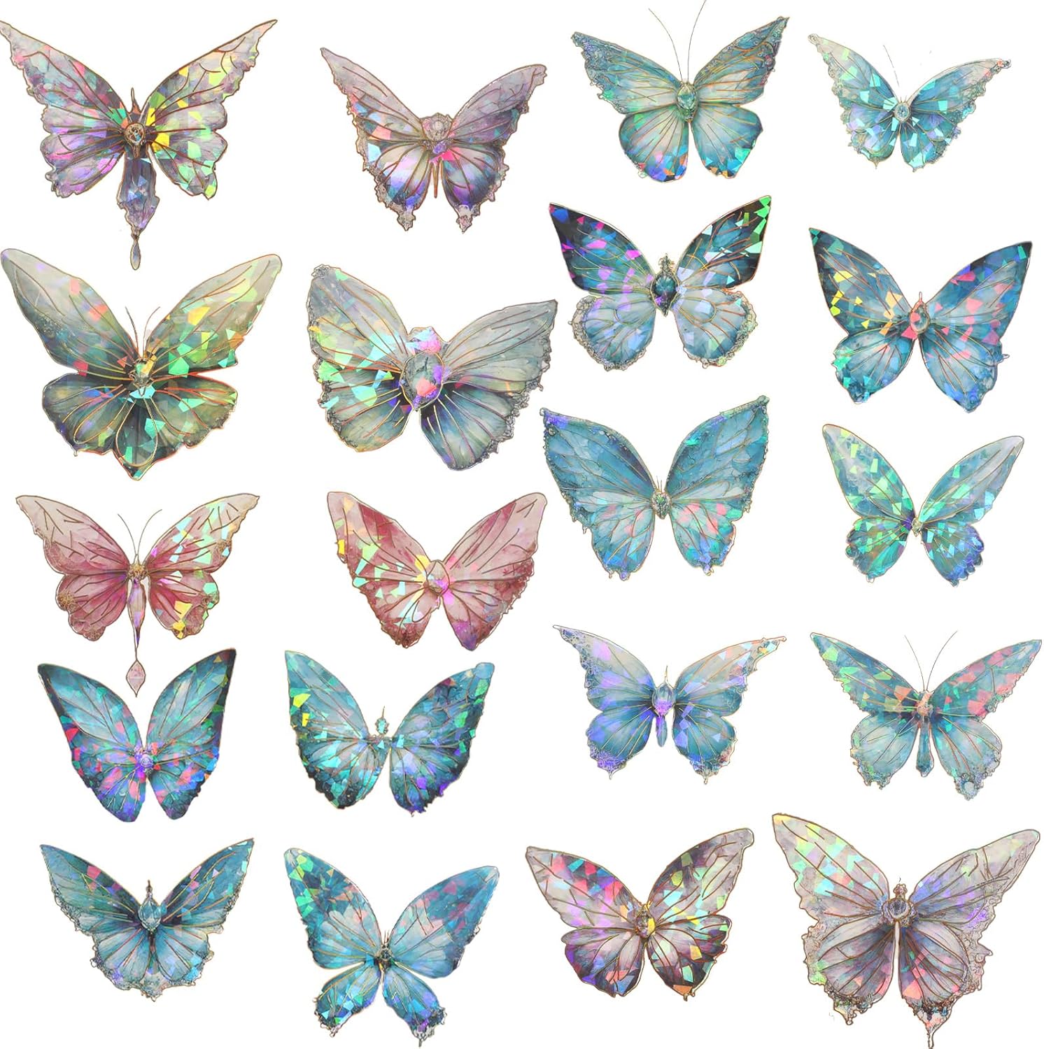 Amazon.com: 160 Pcs Holographic Butterfly Stickers Ice Crystal Glitter ...