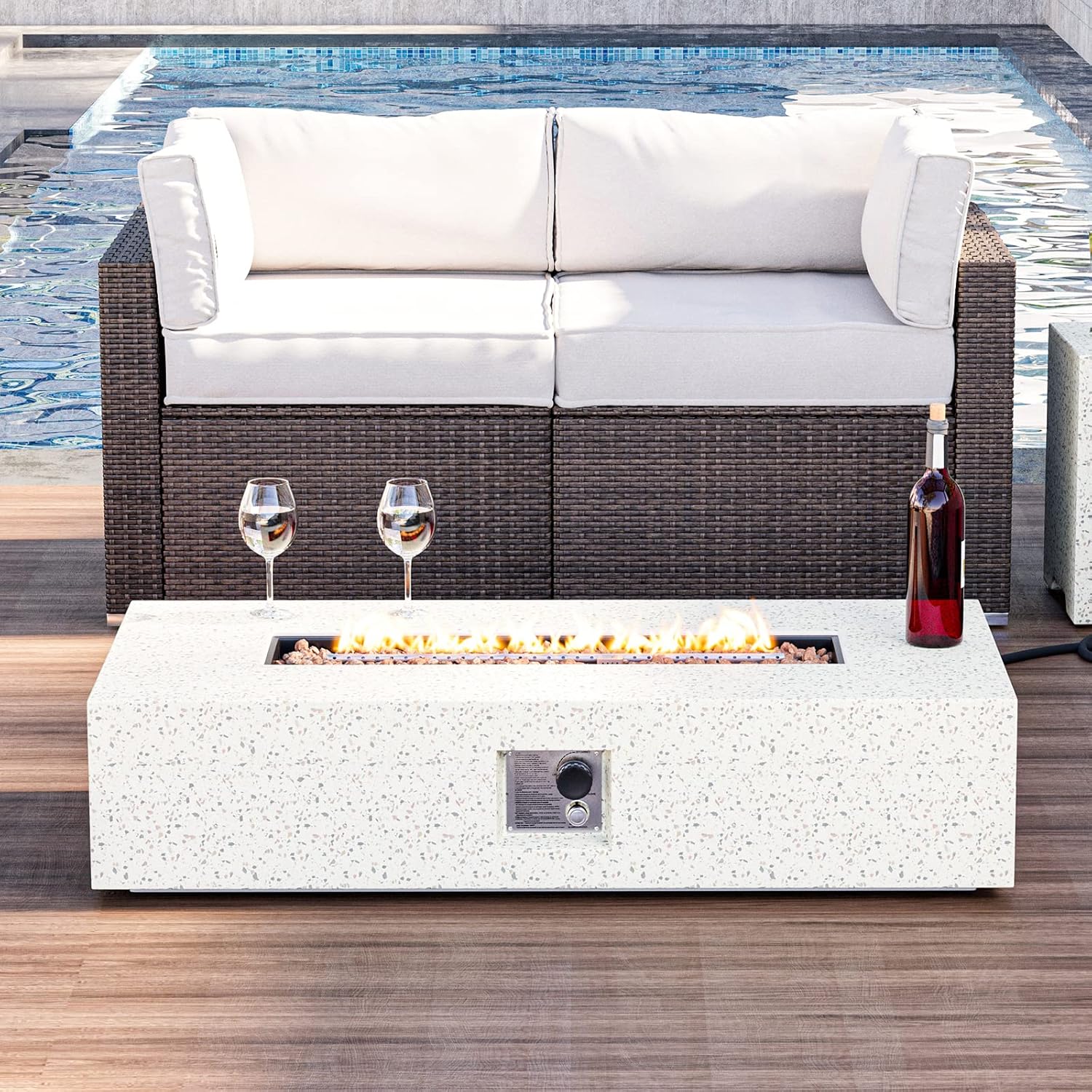 Amazon.com: HOMPUS Outdoor Rectangular Propane Fire Pit Table, 56''x28 ...