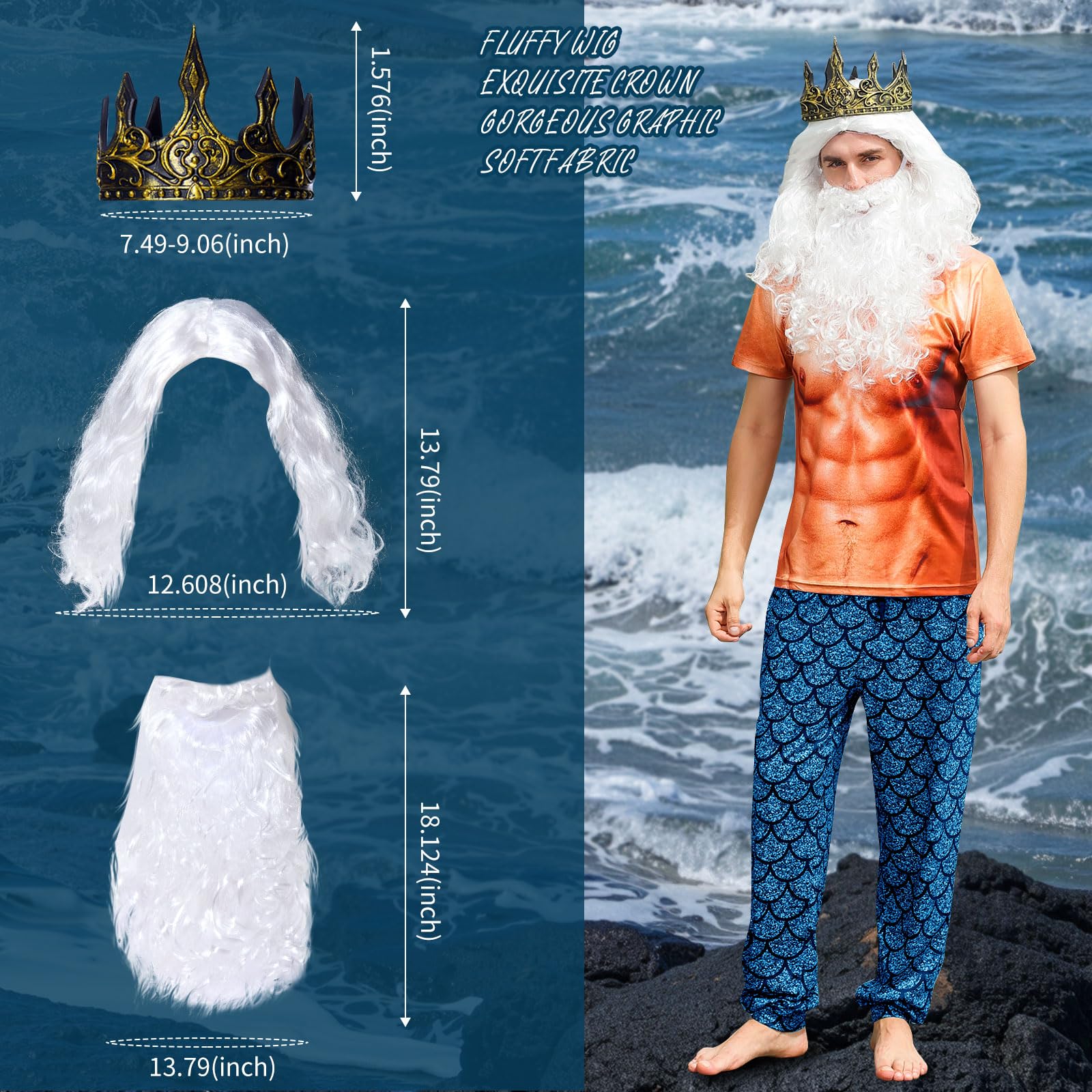 Snapklik.com : Mermaid Man Costume Mens Halloween Mermaid Poseidon King ...