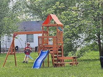 Amazon.com: Dolphin Playground Cedar Wooden Swing Sets for Backyard, Playground Sets for ...