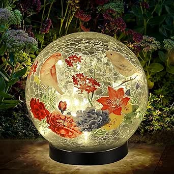 Solar Globe Lights Outdoor Waterproof, Cracked Glass Ball Orb Lights ...