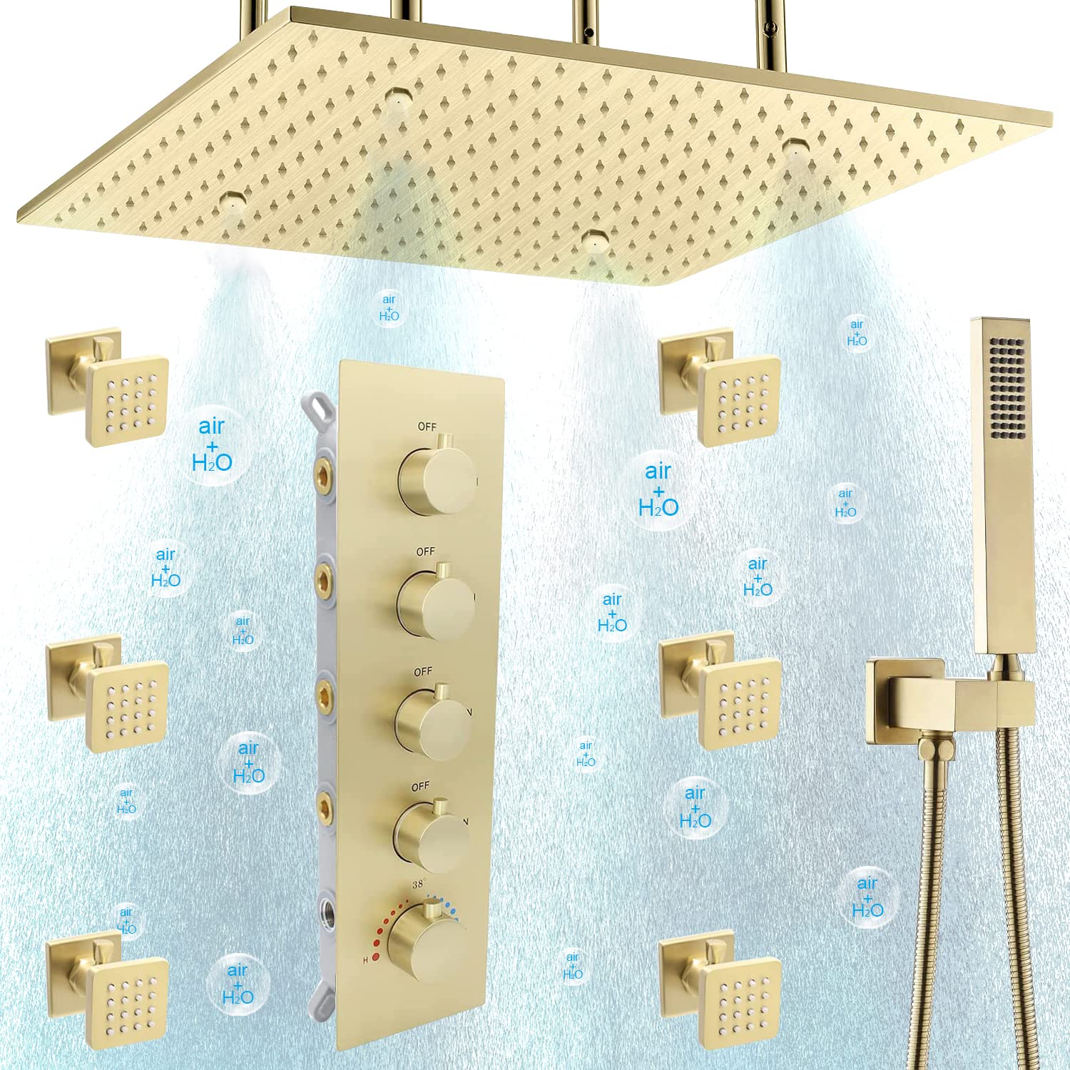 NPYSVSSS Luxury Overhead Rain Shower System with Full Body Jets,16 Inch ...