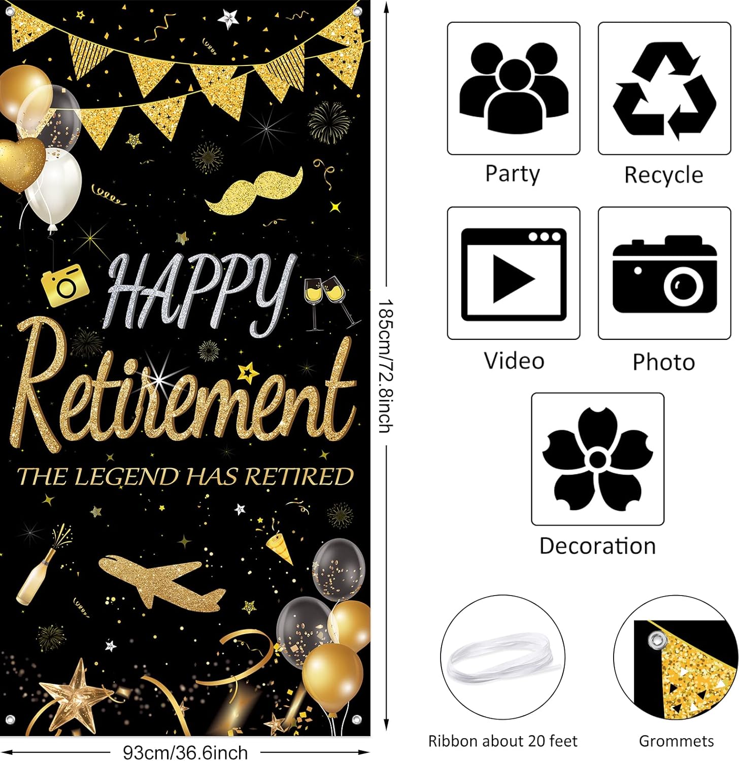 Extra Large Retirement Party Banner, Black and Gold, Nepal | Ubuy