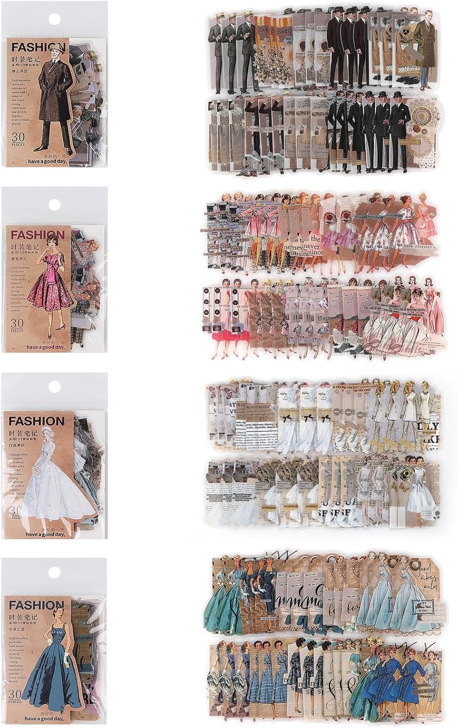 Amazon.com: RISYPISY Vintage Fashion Stickers, Set of 120, Transparent ...