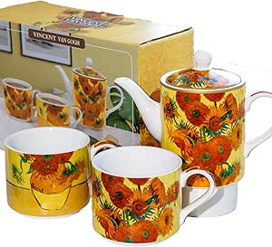 Van Gogh Tea for Two Set Sunflowers Fine China Stacking Floral Art Mugs ...