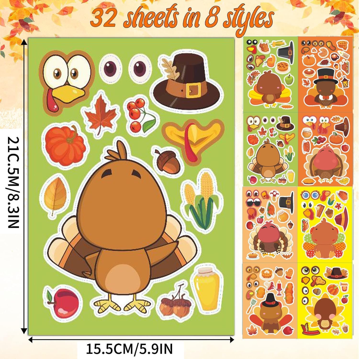 Snapklik.com : Thanksgiving Turkey Stickers - 32 Sheets Make A Your Own ...