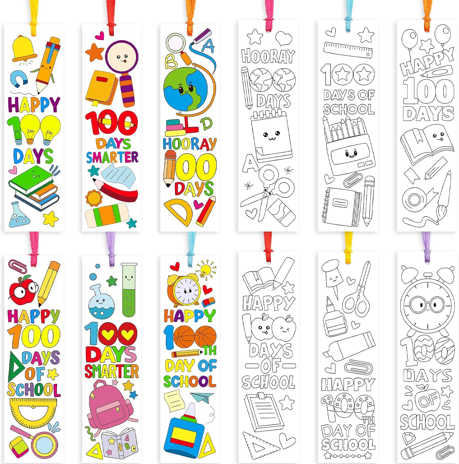 Amazon.com : Treasure Cove 100th Day of School Color Your Own Bookmarks ...
