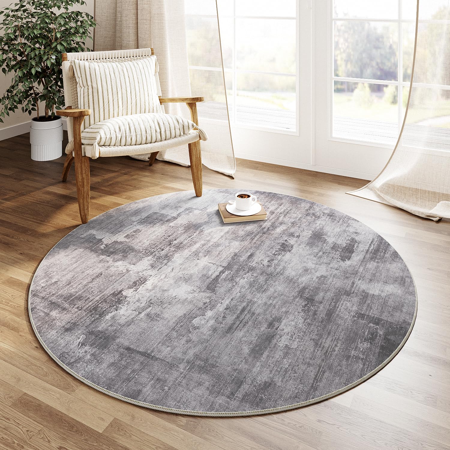 Amazon.com: WondRg 3x3 Washable Round Rug Grey Abstract Modern Entryway ...