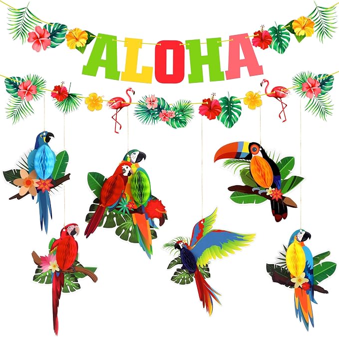 Amazon.com: Tropical Birds Honeycomb Cutouts - Pack of 6 | Aloha Banner ...