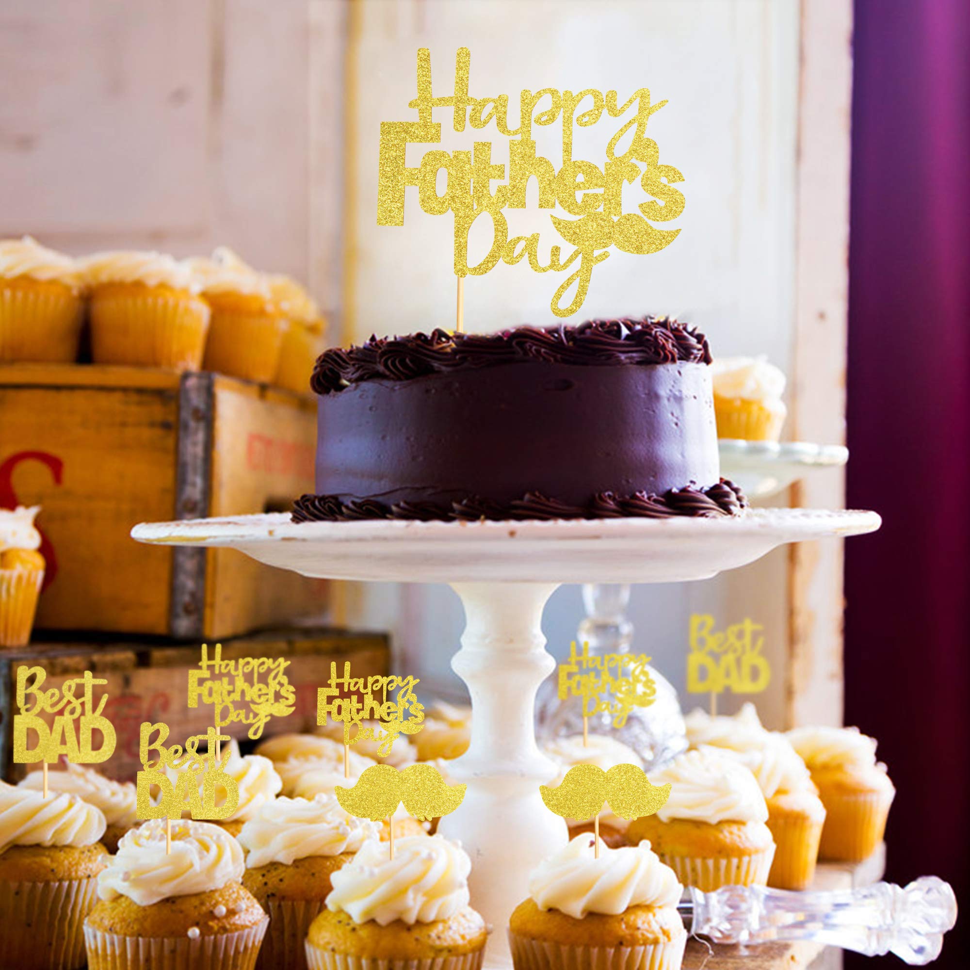 Snapklik.com : UNIMALL Pack Of 25 Gold Glitter Best Dad Beard Cupcake ...