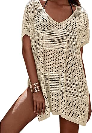 Fishnet Overlay Split Cover Up Beach Cover Ups Sexy Crochet Cover Ups ...