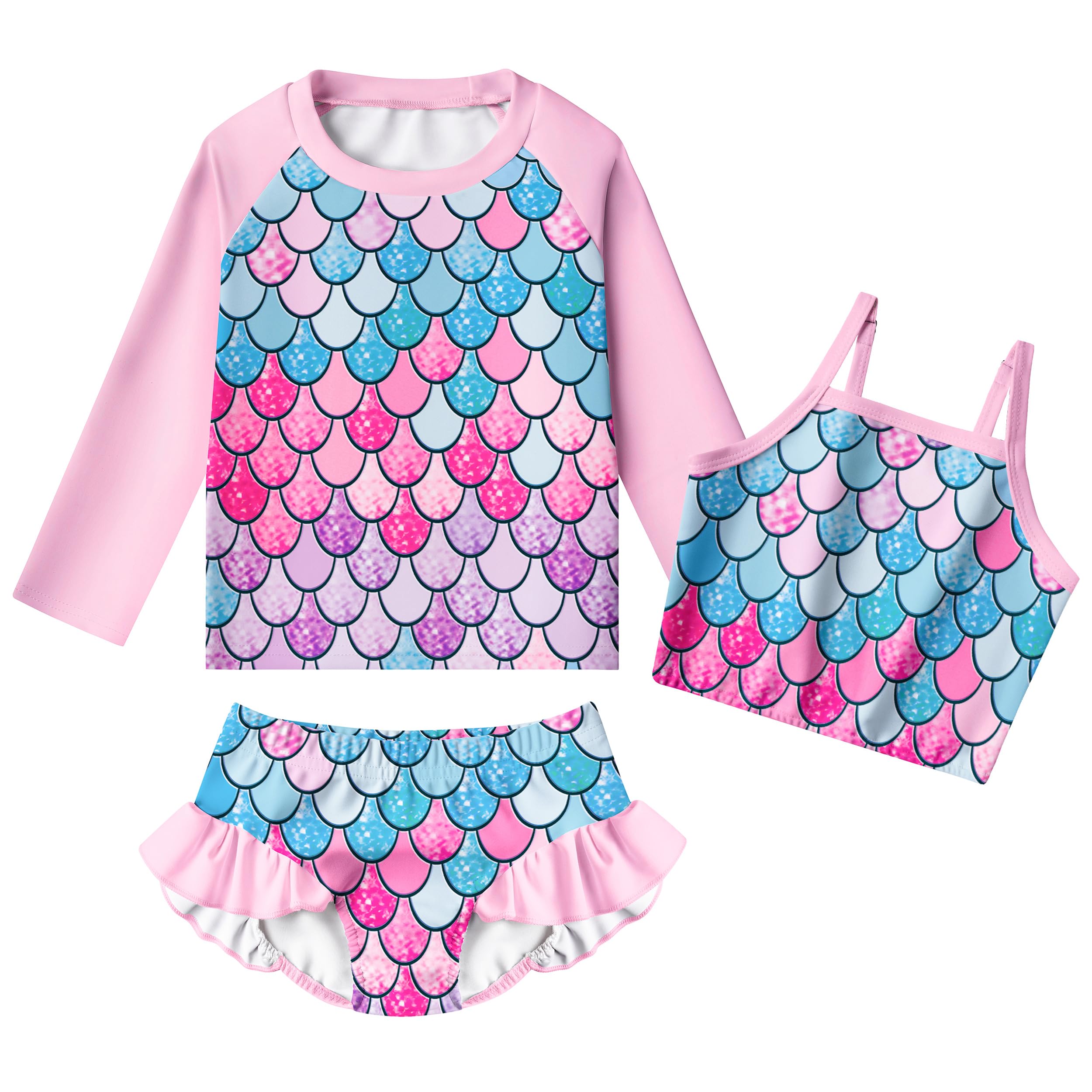 Snapklik.com : Girls Rash Guard Sets Pink Mermaid Long Sleeves Swimsuit ...