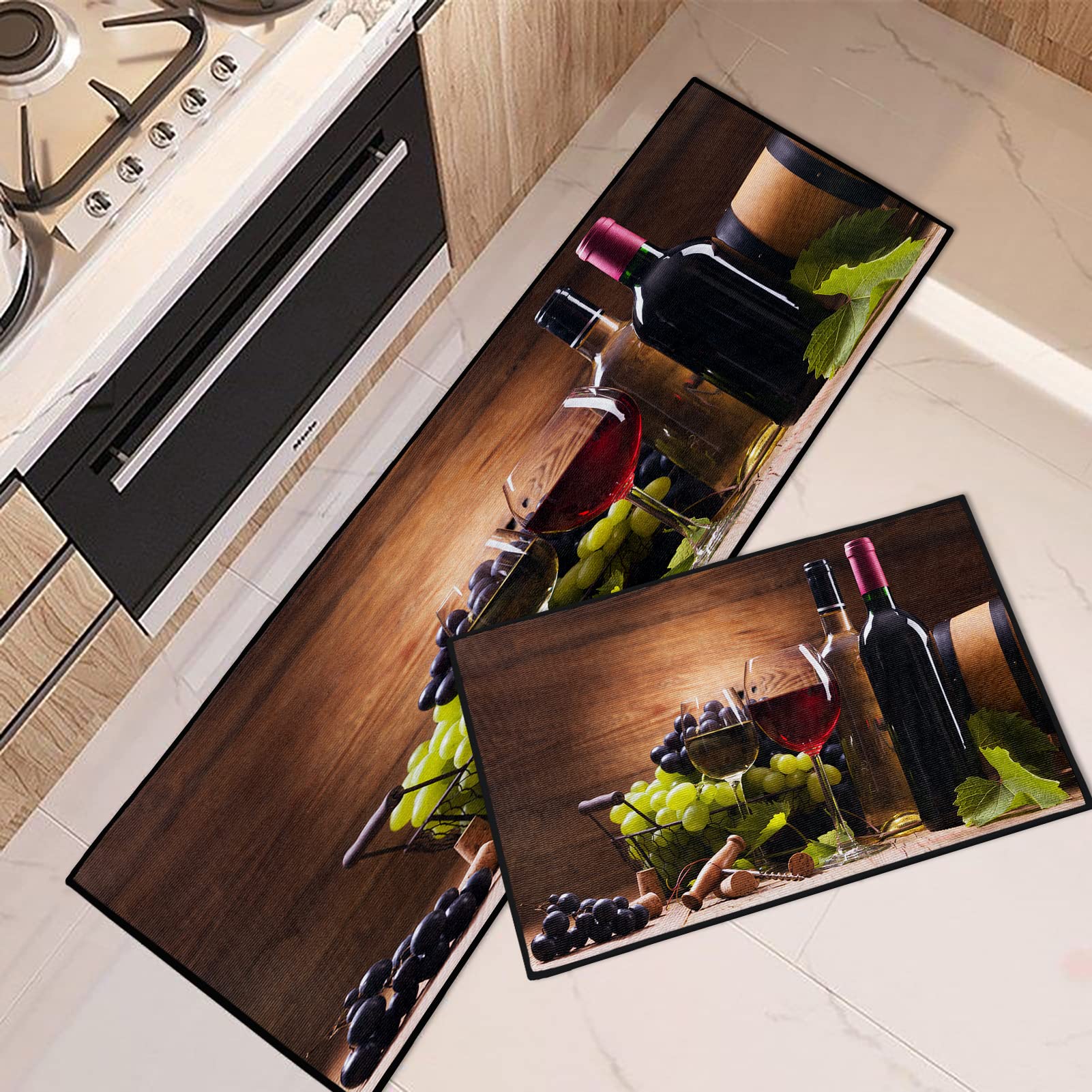 Tayney Red Wine Kitchen Rugs and Mats Non Skid Washable Set of 2 ...