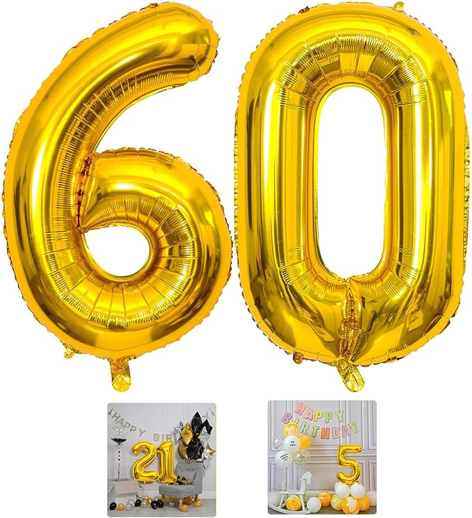 Amazon.com: 60 Number Balloon Gold 40 inch Big Foil Mylar 60th Balloons ...