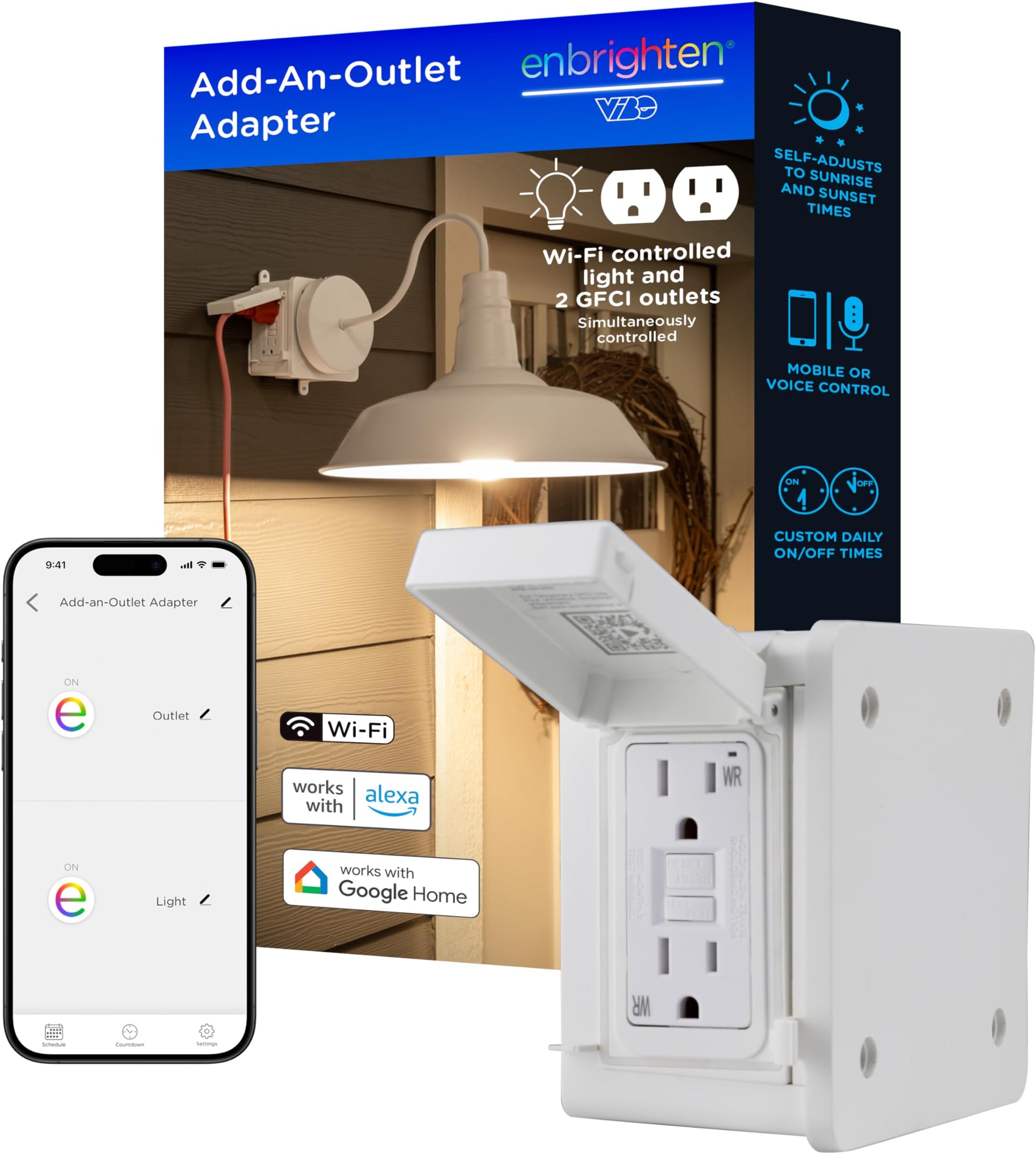 Amazon.com: Enbrighten Wi-Fi Add-an-Outlet Light Adapter, Smart Outdoor ...