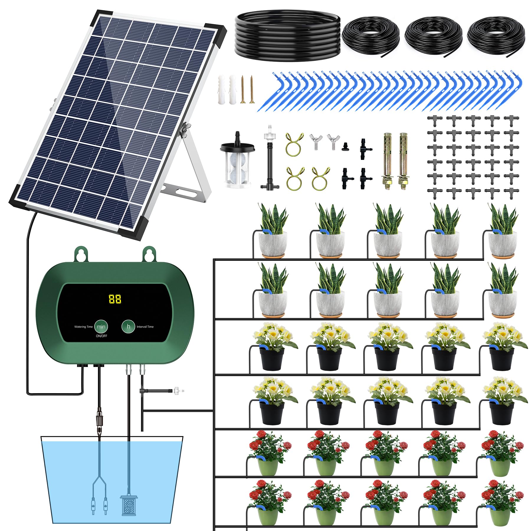 Amazon.com : Ankway Drip Irrigation Kit Solar Drip System Automatic Watering System for Potted ...