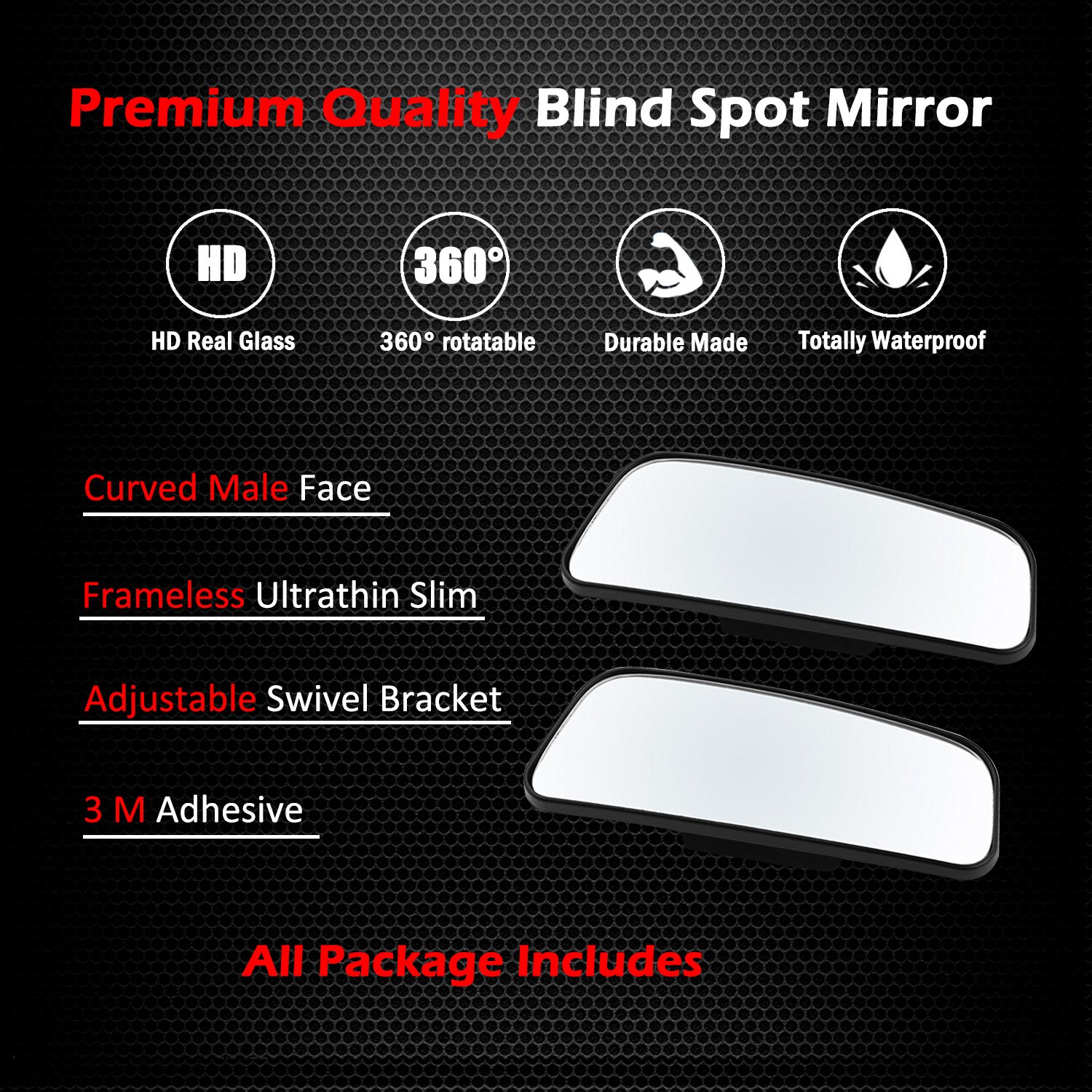 Snapklik.com : Ampper Rectangle Blind Spot Mirror, 360 Degree HD Glass ...
