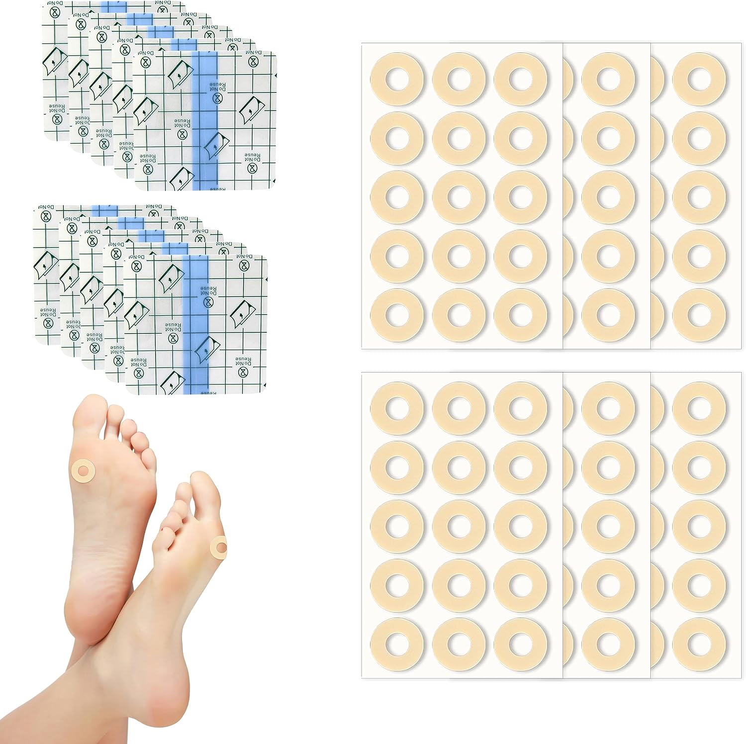 Corn Cushions, 90Pcs Soft Latex Foam Self Adhesive Toe Corns Pads & 10 ...