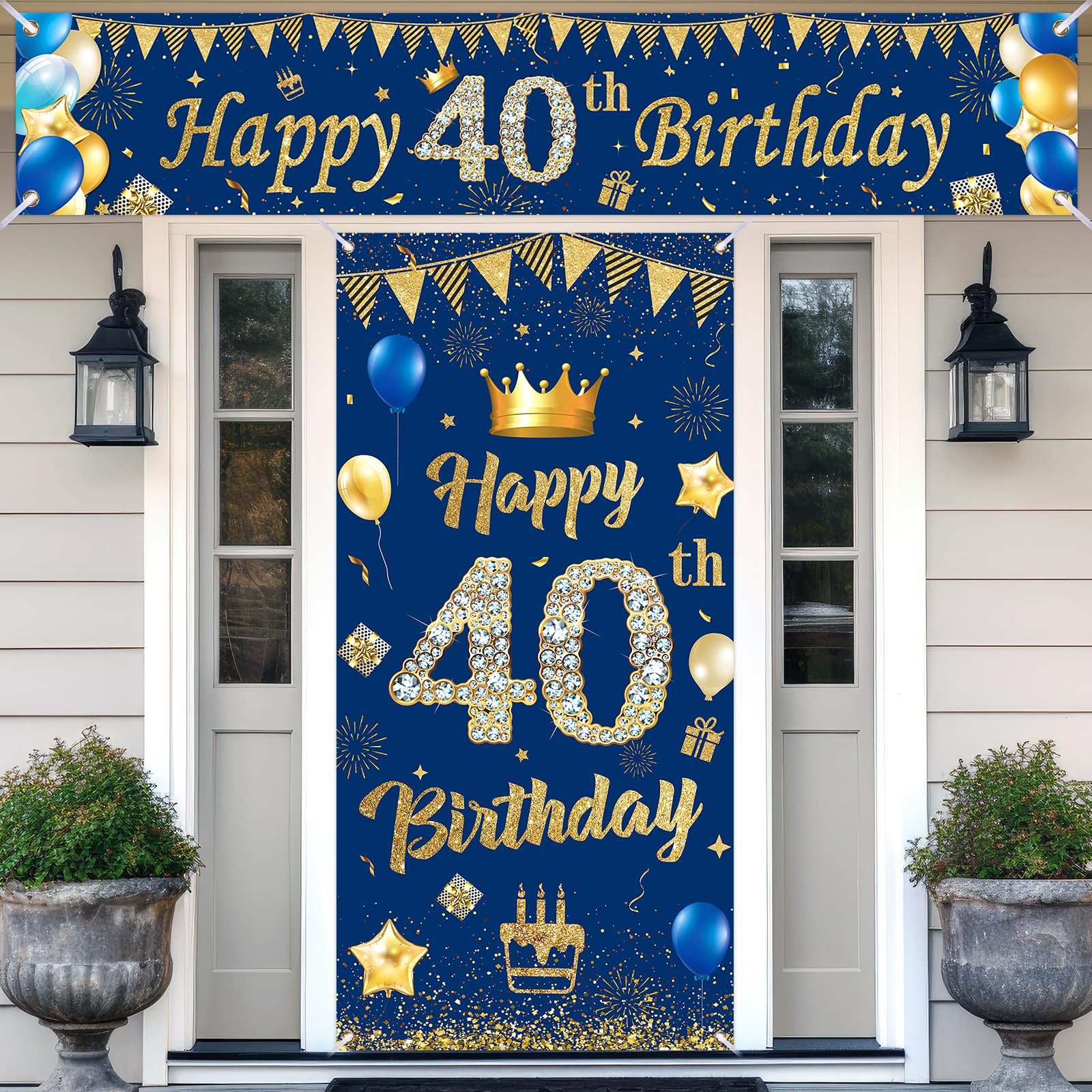 Blue 40th Birthday Decorations for Men Women, Navy Blue Gold Happy 40th ...