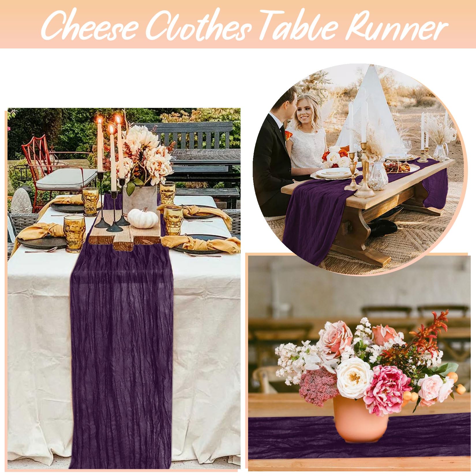 Snapklik.com : Purple Cheesecloth Table Runner Bulk 10FT Boho Gauze ...
