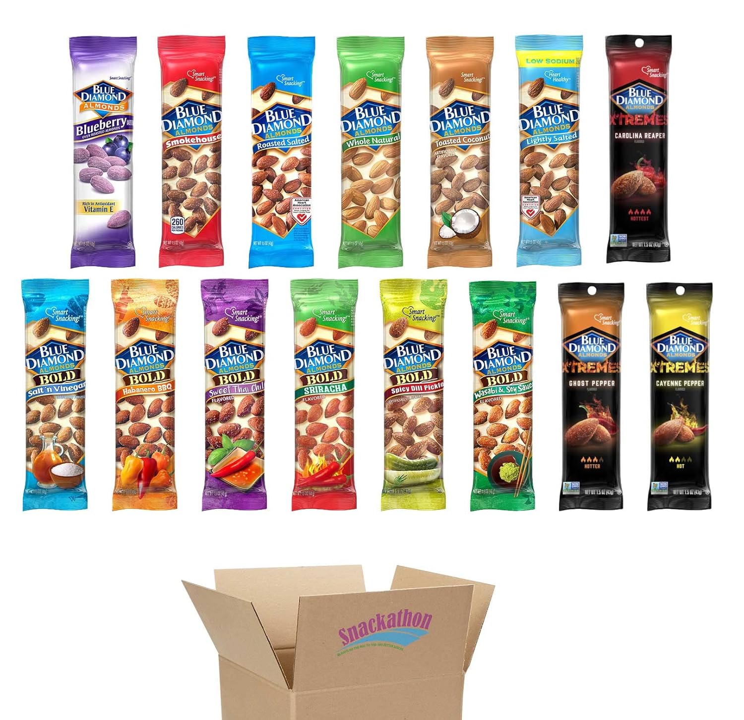 Amazon.com : Blue Diamond Almond Variety, All Flavors, 1 Bag each ...