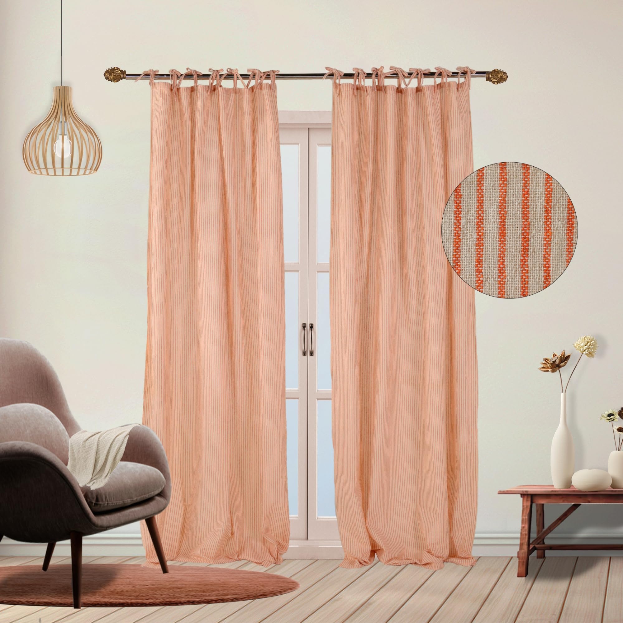 Amazon.com: THE ART BOX Natural Linen Gauze Tie Top Sheer Semi Blackout ...