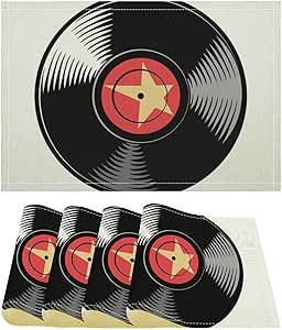 FISNAE CD Vinyl Record Table Placemats Set of 4 Retro Music Non-Slip ...
