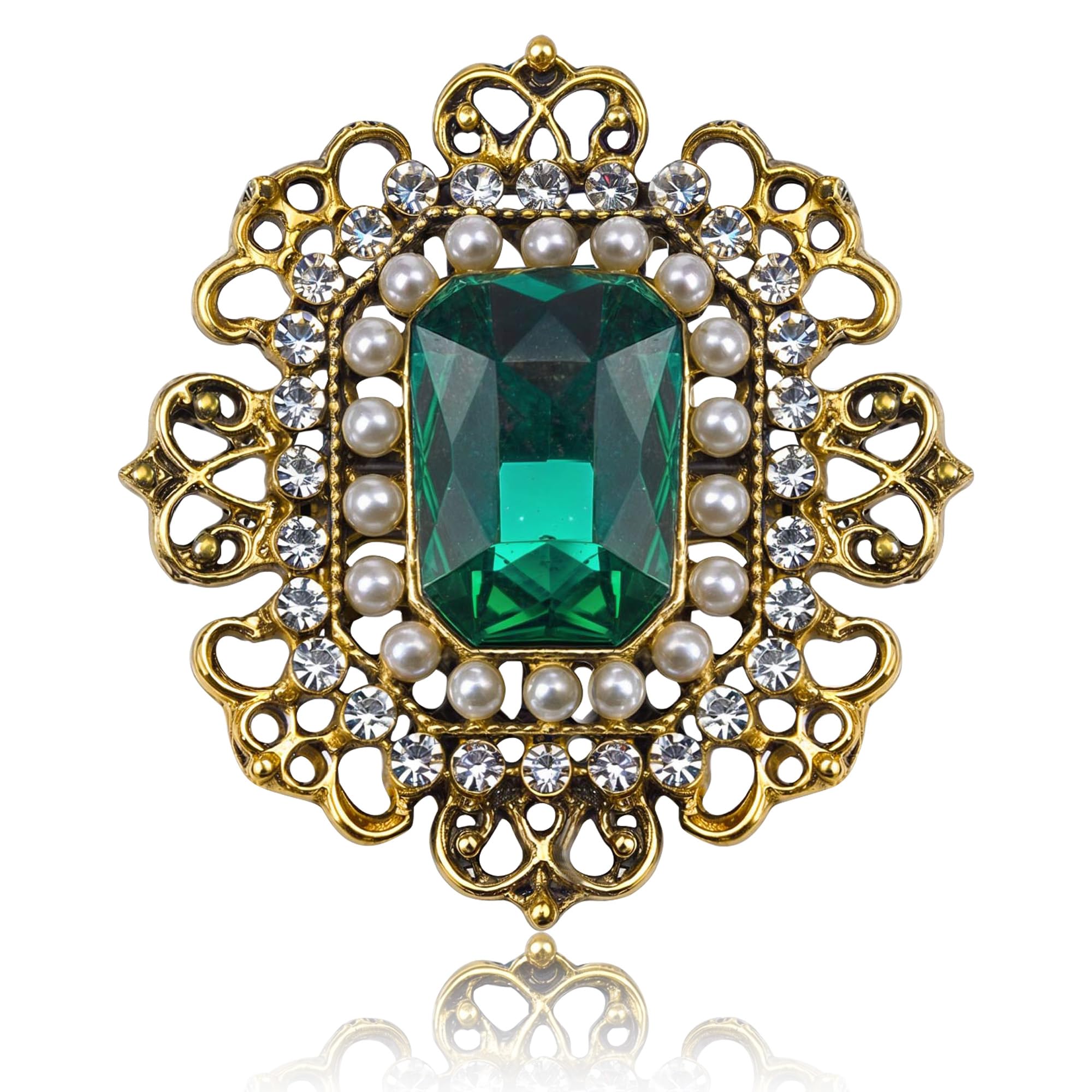 Amazon.com: Victorian Brooch Vintage Green Faux Ruby Pin, Large ...