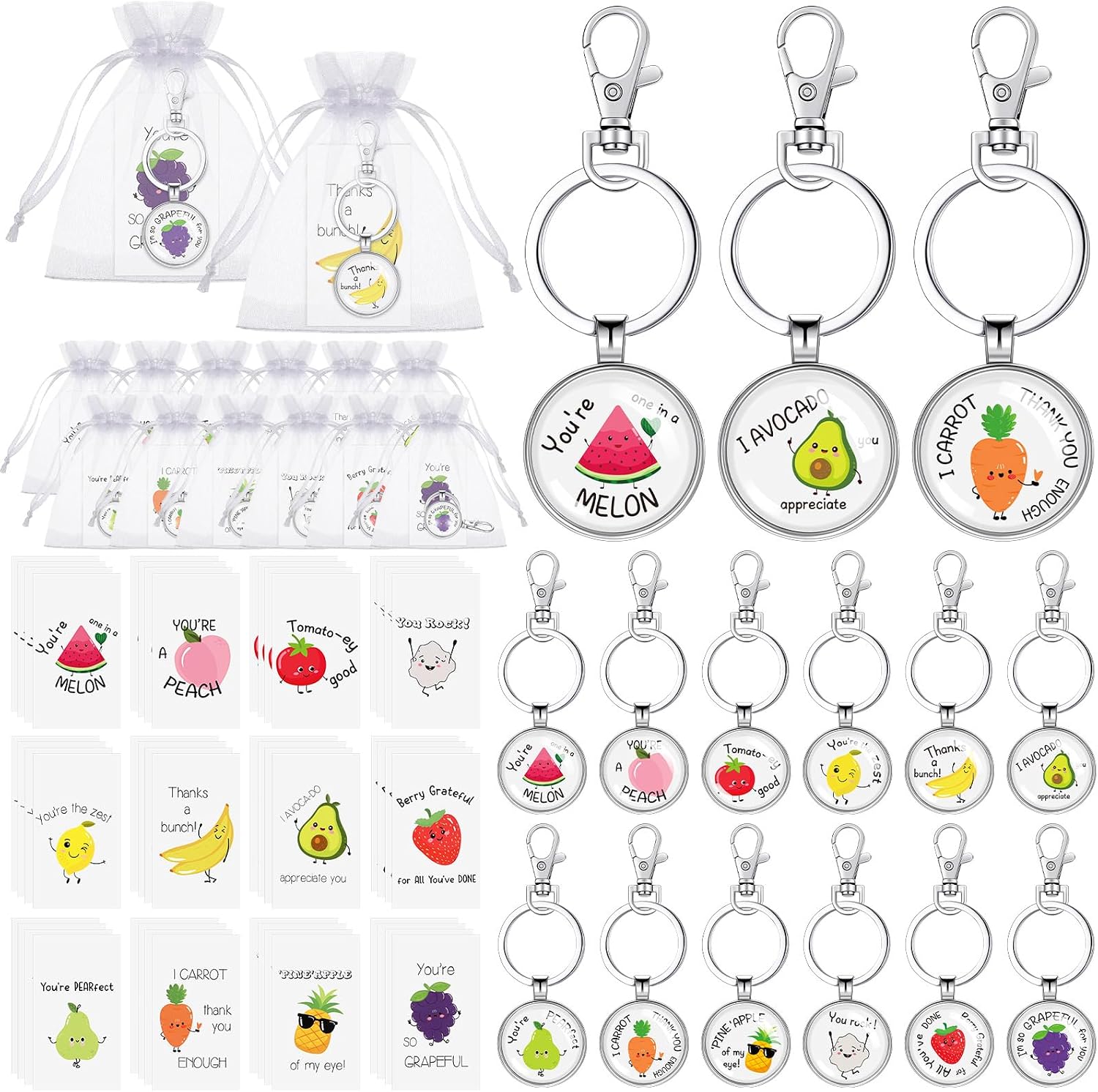 Amazon.com: Tondiamo 48 Sets Fruit Pun Thank You Card Keychain Set ...