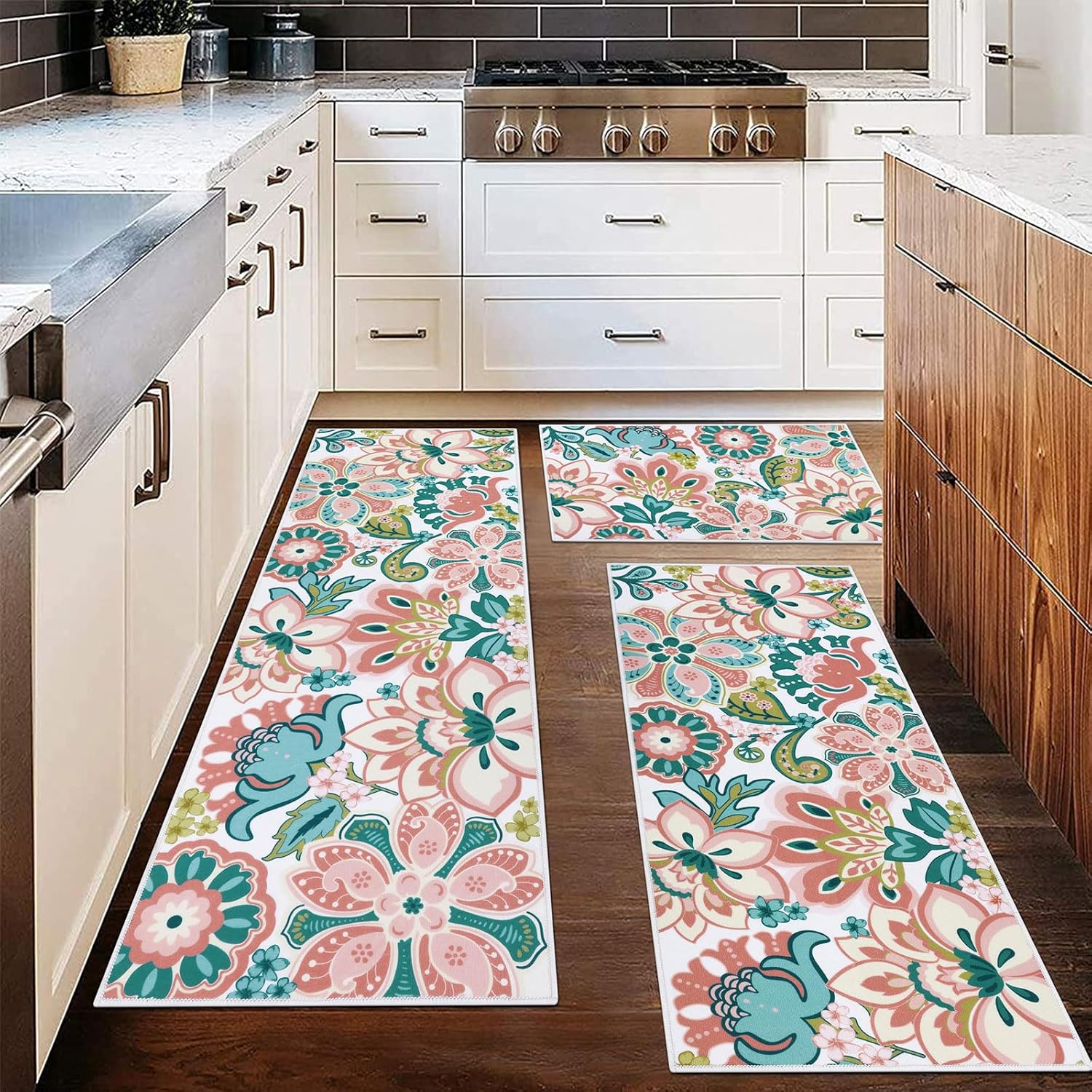 Amazon.com: Ileading Floral Kitchen Rugs Sets of 3 Piece Abstract ...