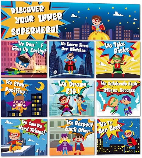 Amazon.com: Super Theme Hero Posters Hero Classroom Bulletin Board ...
