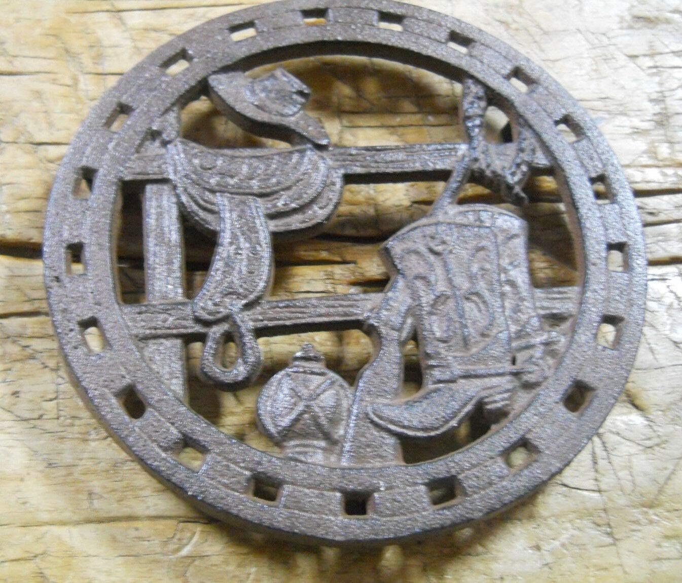 Amazon.com: Cast Iron Round Cowboy Boots HAT Saddle Plaque Sign Rustic ...