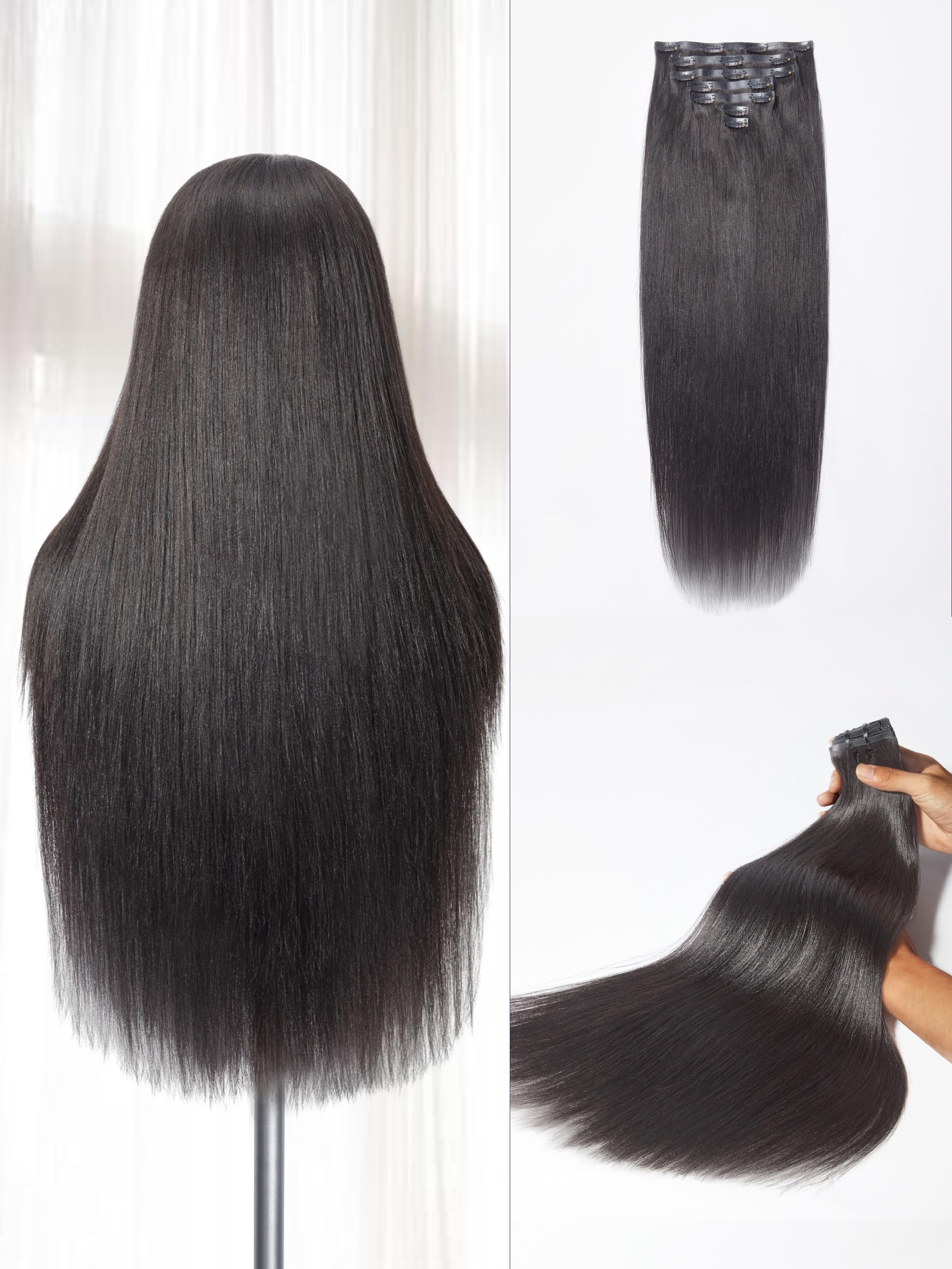 Amazon.com : LUVME Clip in Hair Extensions, Yaki Straight Human Hair ...
