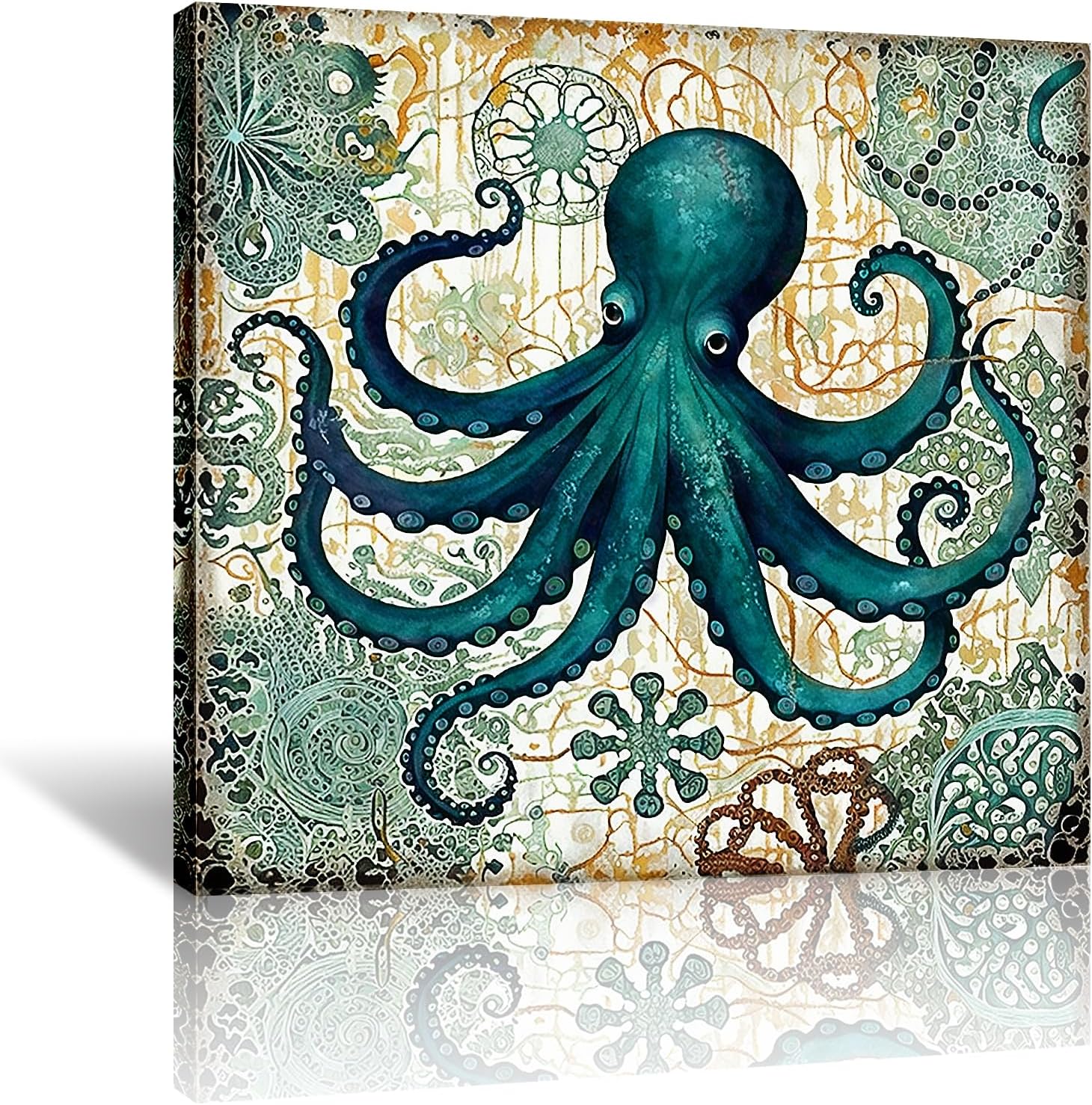 Amazon.com: MOSTUNNA Ocean World Canvas Wall Art Coastal Octopus ...