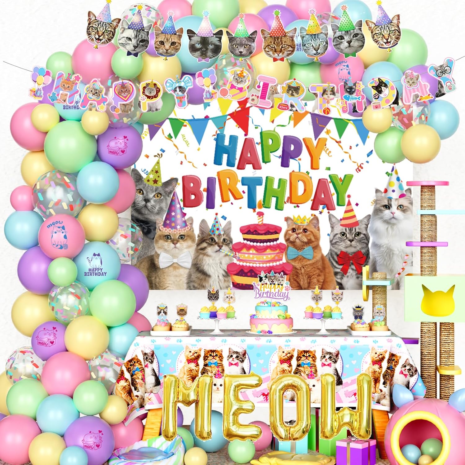 Amazon.com: Fiesec Cat Birthday Decorations, Cat Birthday Party ...