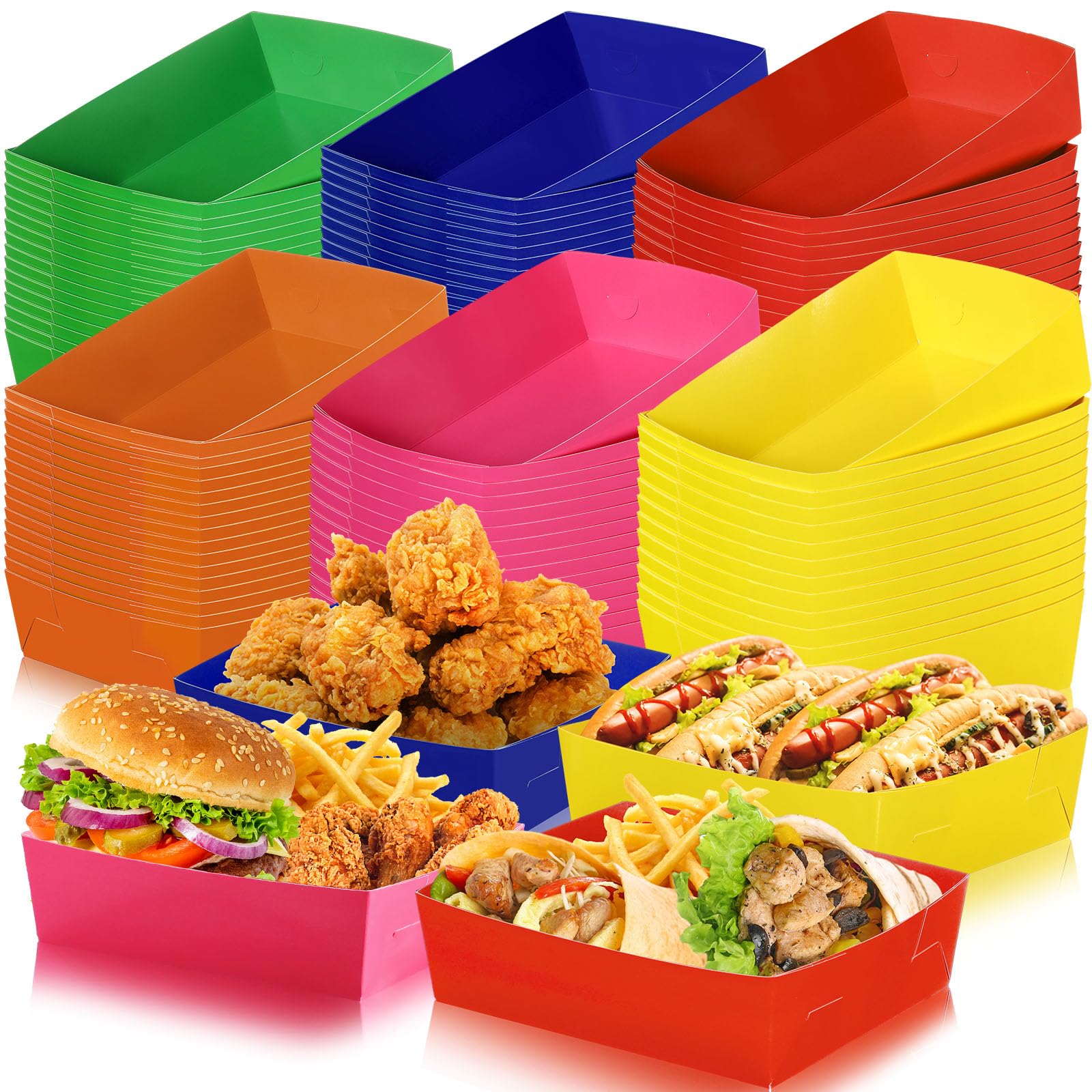 Amazon.com: Zhehao 48 Pack Multicolor Paper Food Trays 5 lb Food Boats ...