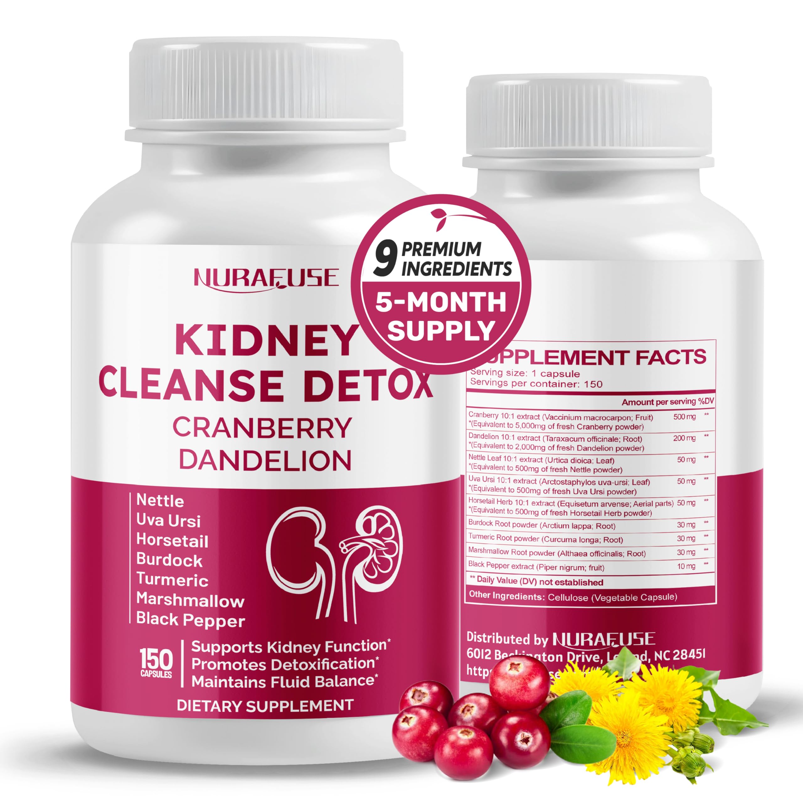 Amazon.com: NURAFUSE Kidney Cleanse Detox Cranberry 6000mg Dandelion ...