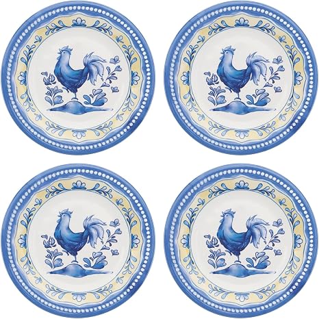 Amazon.com | UP UPware Blue Rooster Melamine Round Dessert Plates ...