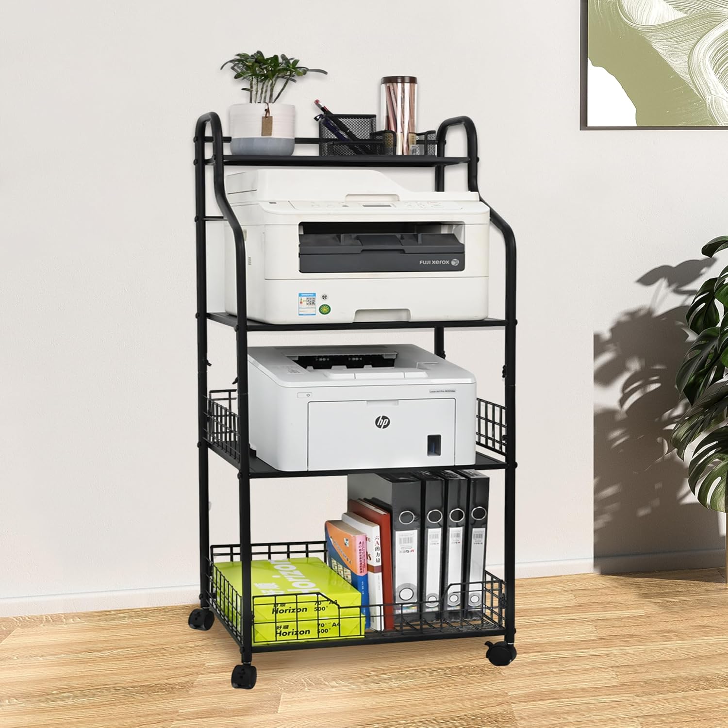 Amazon.com: Gardenova Printer Stand with Storage, 4-Tier Black Metal ...