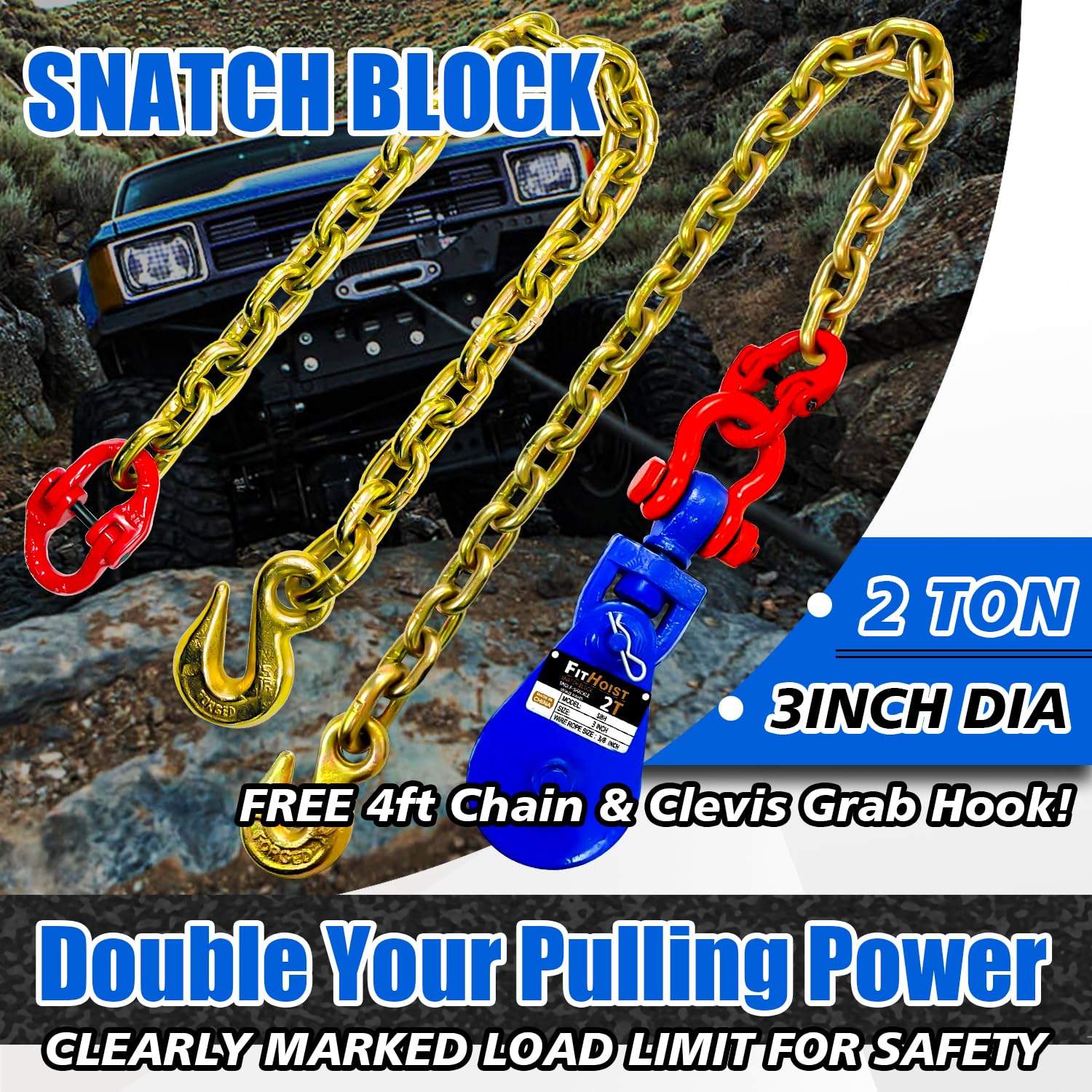 Snapklik.com : FITHOIST 2 Ton Snatch Block Kit W/ 4ft G80 Chain ...