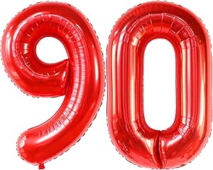 Amazon.com: KatchOn, Big Red 90 Balloon Number - 40 Inch | Red 90th ...