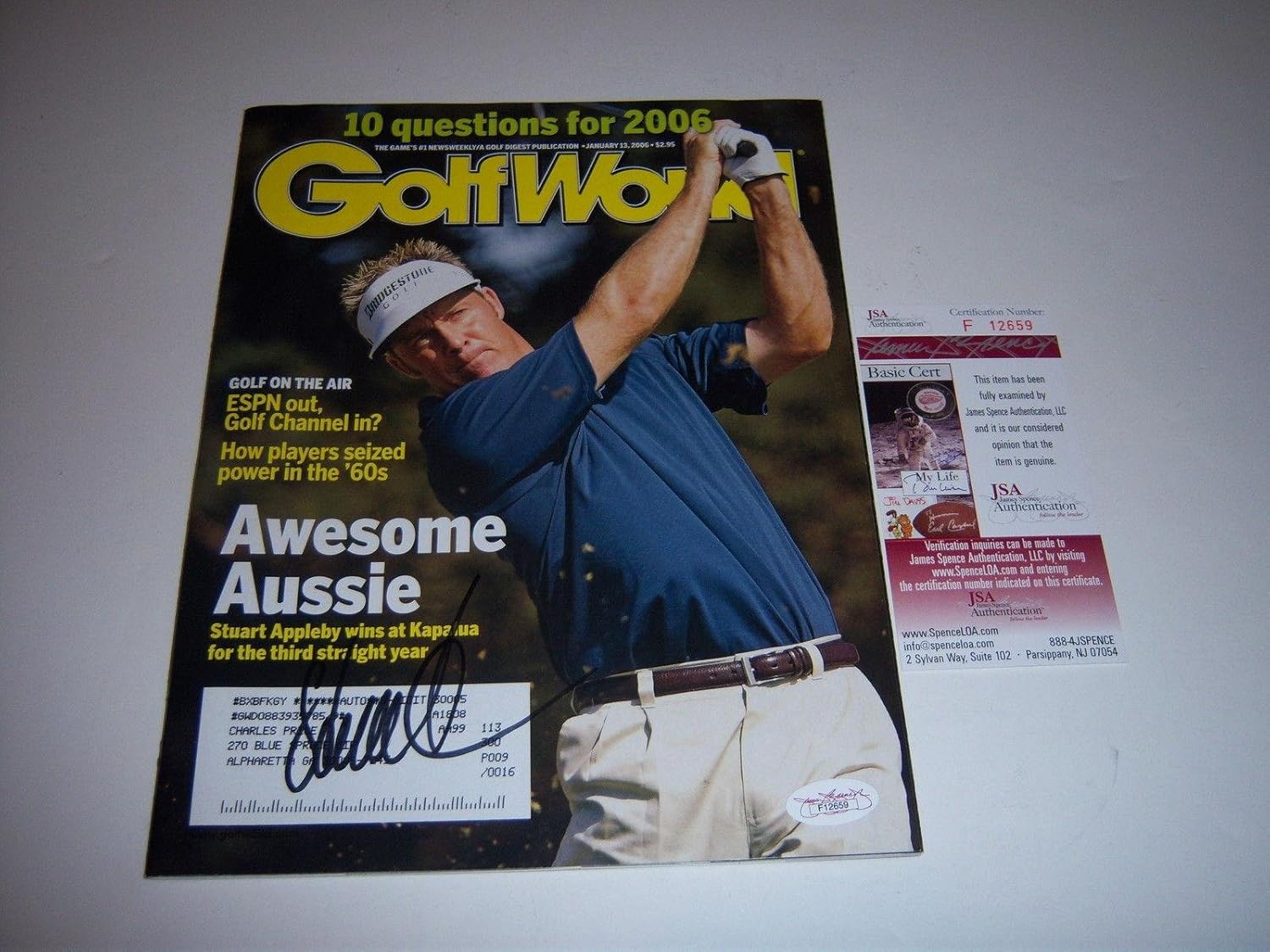 Stuart Appleby Awesome Aussie Golf Pro Jsacoa Signed Golf Magazine ...