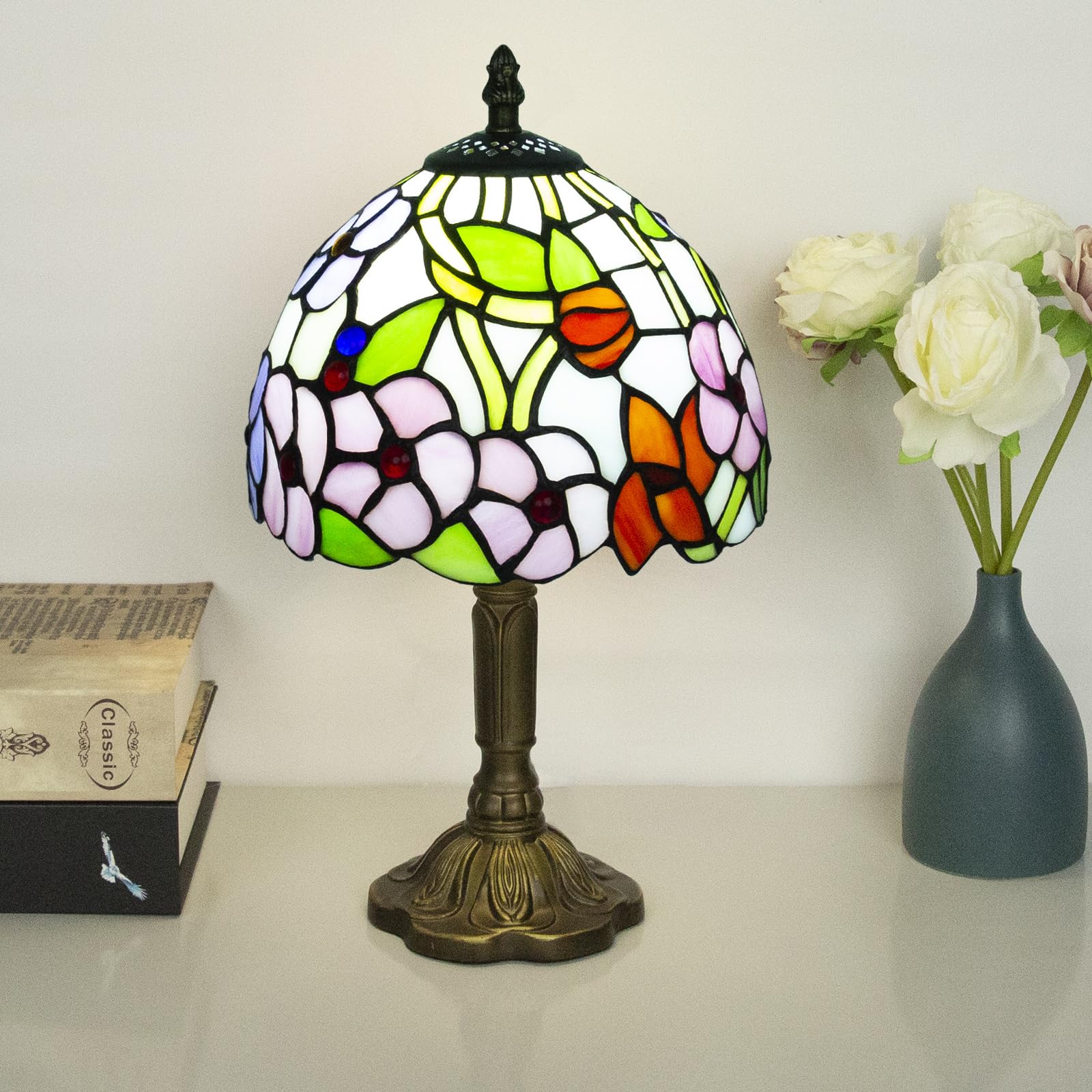 Crefotu Tiffany Style Table Lamp, 3 Color Temperatures Bedside Lamp, 8 ...