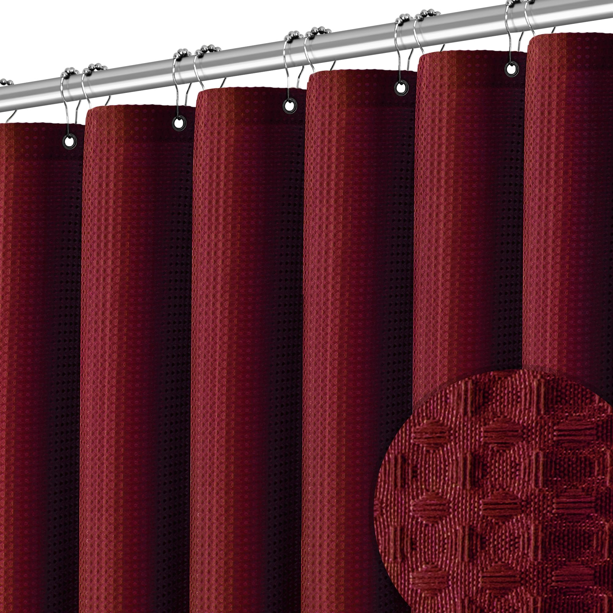 Amazon.com: PANGSINNE Long Burgundy Fabric Shower Curtain - Waffle ...