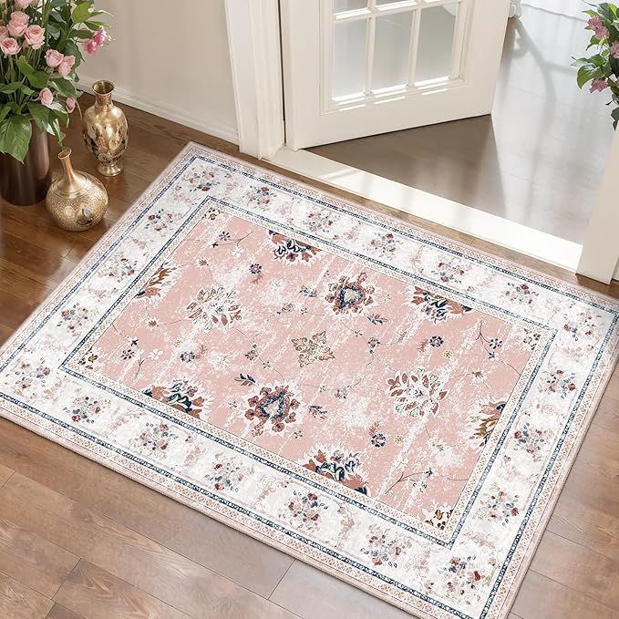 Amazon.com: Tangsoo Floral 2x3 Washable Rug Pink Small Throw Rug for ...