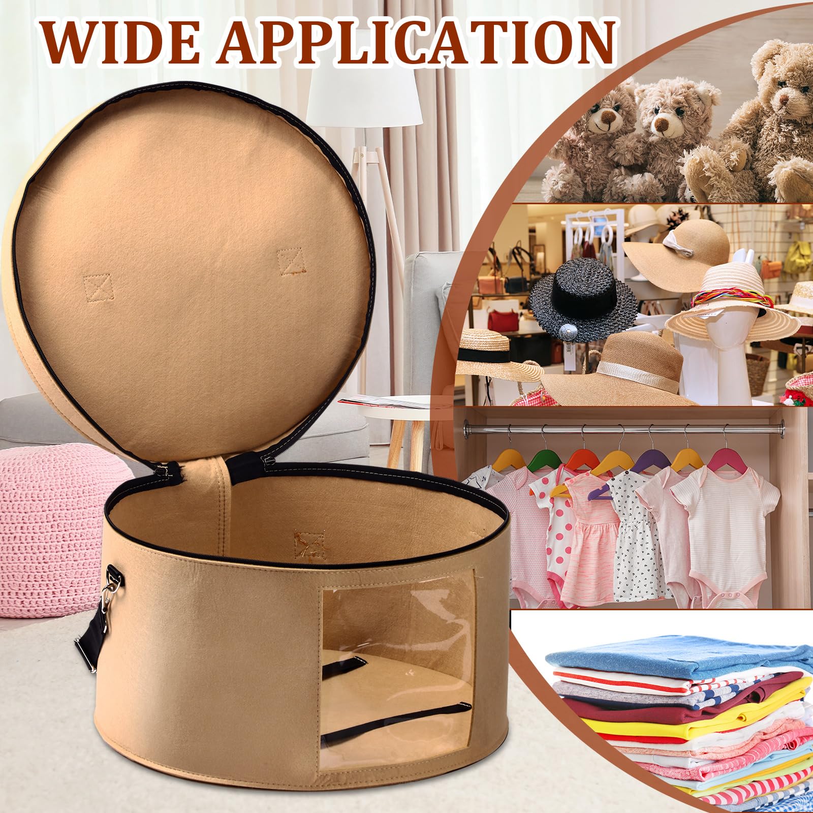 4 Pack Large Round Foldable Felt Hat Box for Women Storage 17 x 10 Inch ...