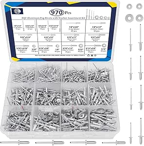 Amazon.com: ZQZ 970Pcs Aluminum Pop Rivets with Washer Assortment Kit ...