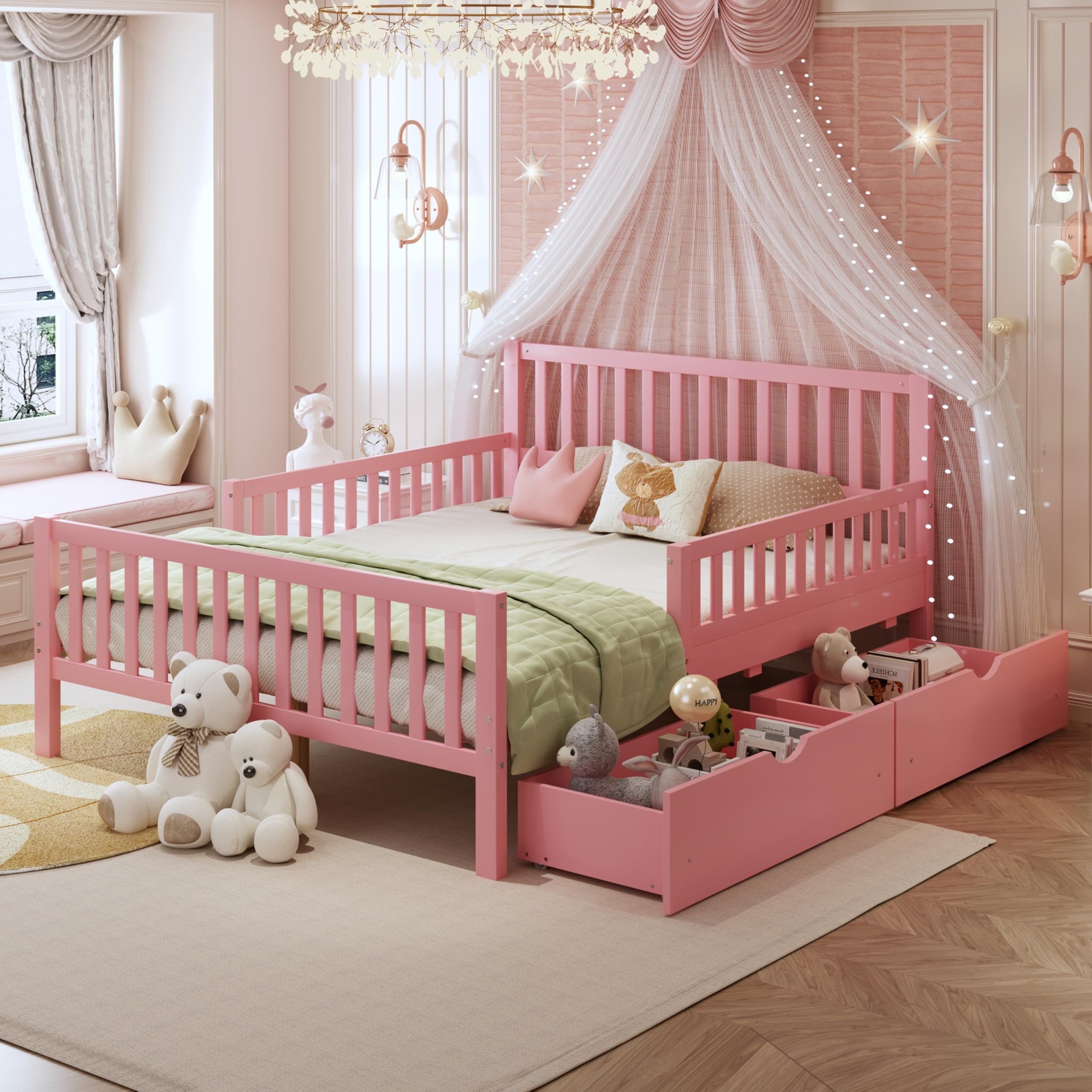 Amazon.com: Bellemave Girls Full Bed Frame with Storage Drawers and ...