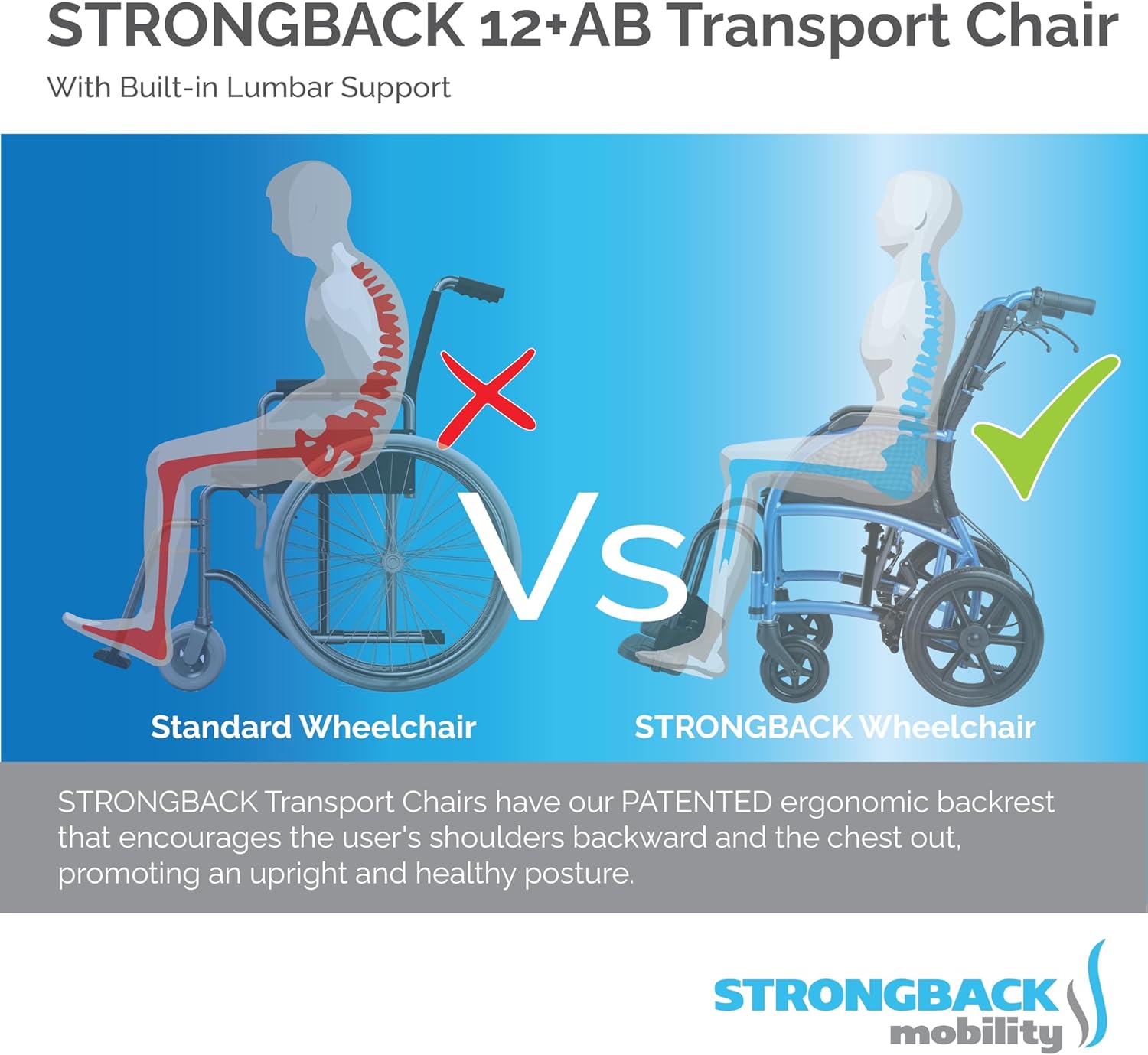 Strongback Mobility Excursion Lightweight Foldable Transport Chair ...
